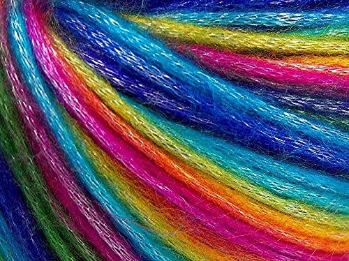 Picasso Rainbow II - Blue, Purple, Green, Yellow, Orange, Fuchsia Fuzzy with Subtle Sheen Yarn, Polyester, Acrylic Blend 50 gram 125 Yards