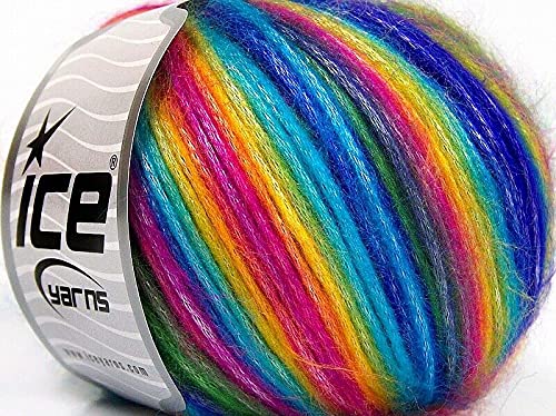 Picasso Rainbow II - Blue, Purple, Green, Yellow, Orange, Fuchsia Fuzzy with Subtle Sheen Yarn, Polyester, Acrylic Blend 50 gram 125 Yards