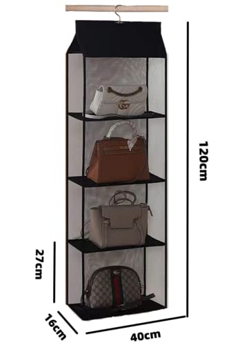 Hanging Handbag Purse Closet Organizer,4 Layers Shelves,Wardrobe Closet Space Saving Organizers System, Storage Bag Purse,Dust Proof Hanging Saving Purse Organizers System (Black).