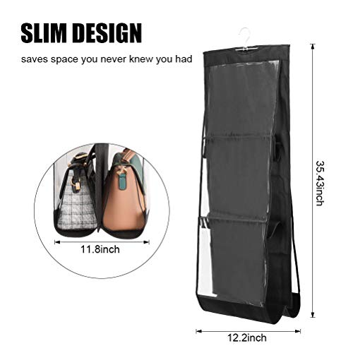 Emoly Hanging Handbag Organizer Dust Proof Storage Holder Bag Wardrobe Closet for Purse Clutch with 6 Larger Pockets for Organizing and Storing Women Handbags(Black)