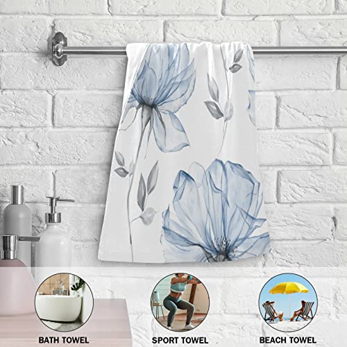 Jucciaco Blue Hand Towel for Bathroom Kitchen, Absorbent Blue Floral Flowers Bath Hand Towels Decorative, Soft Polyester Cotton Towels for Hand, 28x14 inches, Set of 2