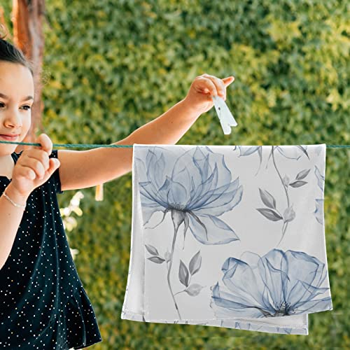 Jucciaco Blue Hand Towel for Bathroom Kitchen, Absorbent Blue Floral Flowers Bath Hand Towels Decorative, Soft Polyester Cotton Towels for Hand, 28x14 inches, Set of 2