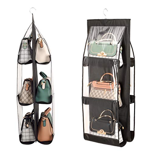 Emoly Hanging Handbag Organizer Dust Proof Storage Holder Bag Wardrobe Closet for Purse Clutch with 6 Larger Pockets for Organizing and Storing Women Handbags(Black)