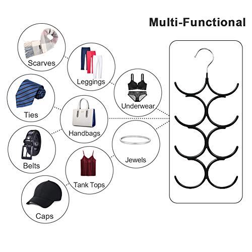 Yizhi Scarf Hanger Organizer Holder, No Snag Belt Rack Tie Hanger Sturdy 8 Hook Space Saving Closet Accessory Organizer for Scarves, Ties, Belts, Shawls, Pashminas and Jewelry (1, Black)