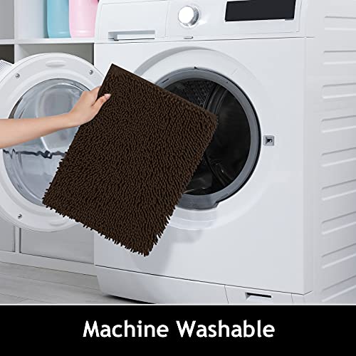 TREETONE Machine Washable Water Absorbent Bath Mat Bathroom Rugs Non Slip Soft Microfiber Mat,2 Piece Bathroom Rugs Set (Set of 2-Small 16" x 24" Medium 20" x 32", Chololate Brown)