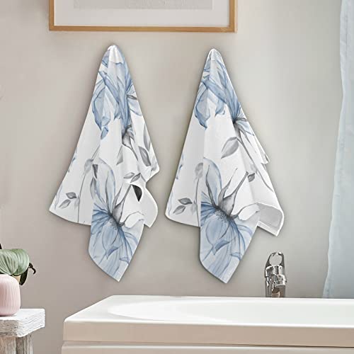 Jucciaco Blue Hand Towel for Bathroom Kitchen, Absorbent Blue Floral Flowers Bath Hand Towels Decorative, Soft Polyester Cotton Towels for Hand, 28x14 inches, Set of 2