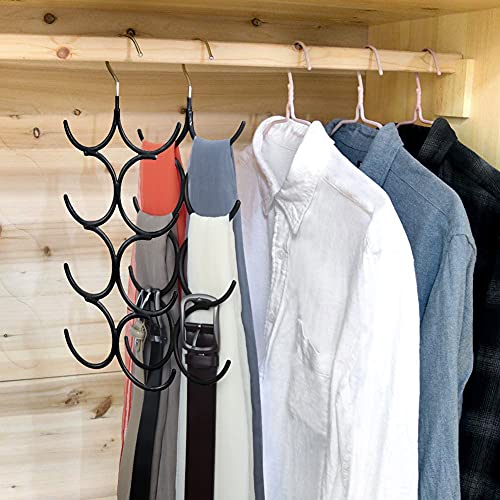 Yizhi Scarf Hanger Organizer Holder, No Snag Belt Rack Tie Hanger Sturdy 8 Hook Space Saving Closet Accessory Organizer for Scarves, Ties, Belts, Shawls, Pashminas and Jewelry (1, Black)