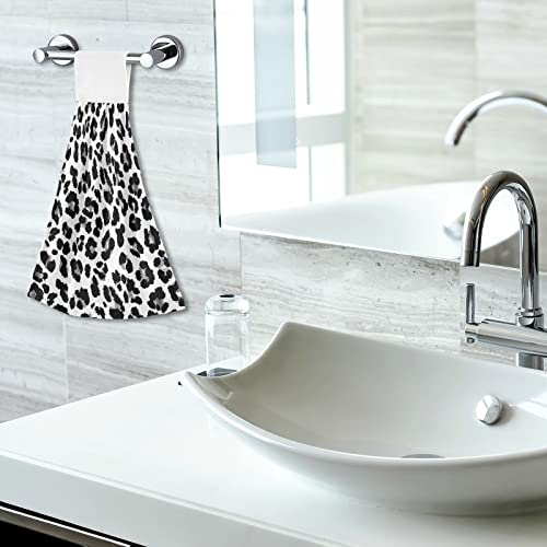 Kitchen Hanging Hand Towels for Bathroom Decorative with Hanging Loop White Leopard Black Cheetah Set of 2 Soft Absorbent Funny