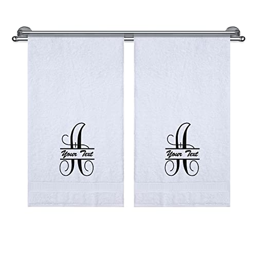 Monogrammed Hand Towels, Decorative Towel Set, Personalized Gift, Super Soft, Highly Absorbent, 100% Turkish Genuine Cotton Customized 2 Piece Hand Towel Sets for Kitchen, Face, Gym & Spa, White