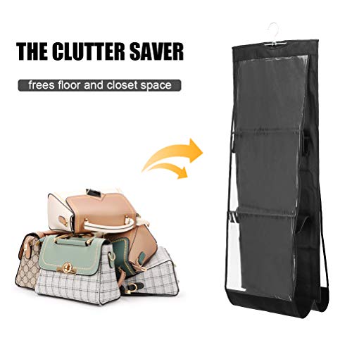 Emoly Hanging Handbag Organizer Dust Proof Storage Holder Bag Wardrobe Closet for Purse Clutch with 6 Larger Pockets for Organizing and Storing Women Handbags(Black)