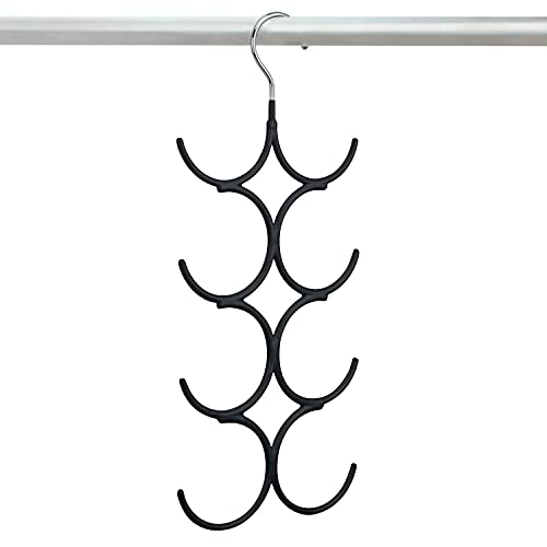 Yizhi Scarf Hanger Organizer Holder, No Snag Belt Rack Tie Hanger Sturdy 8 Hook Space Saving Closet Accessory Organizer for Scarves, Ties, Belts, Shawls, Pashminas and Jewelry (1, Black)
