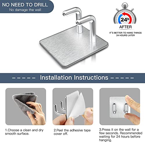 Razor Holder for Shower - 4PCS Shaver Holder for Shower Wall, Self Adhesive Inside Shower Hook Waterproof Stainless Steel Holder Stand Bathroom Kitchen Organizer Shaver Towel Loofah Bathrobe Coat Hook