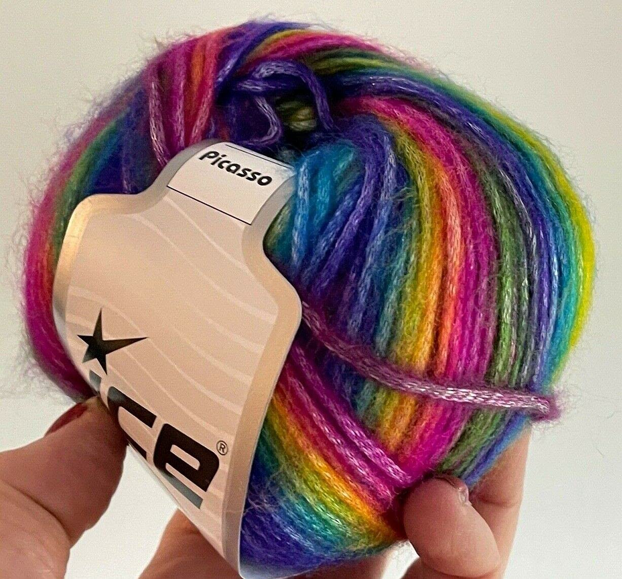 Picasso Rainbow II - Blue, Purple, Green, Yellow, Orange, Fuchsia Fuzzy with Subtle Sheen Yarn, Polyester, Acrylic Blend 50 gram 125 Yards