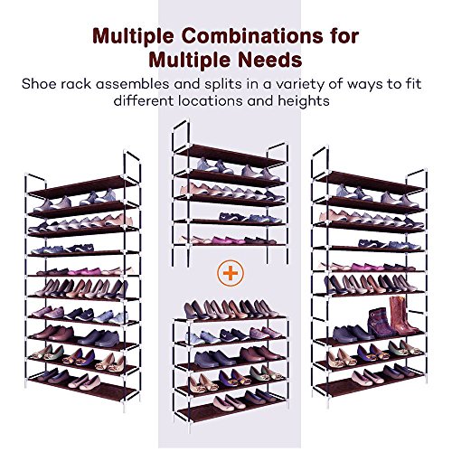WEI WEI GLOBAL 10 Tiers Shoe Rack, 50 Pairs Non-Woven Fabric Shoe Storage Organizer, Shoe Tower Organizer Cabinet, Space Saving Shelf Closet (Black)