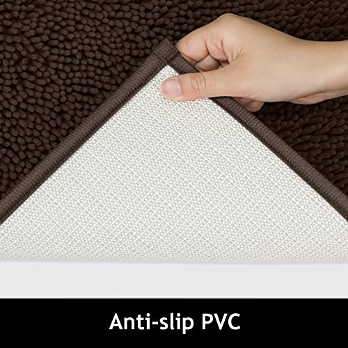 TREETONE Machine Washable Water Absorbent Bath Mat Bathroom Rugs Non Slip Soft Microfiber Mat,2 Piece Bathroom Rugs Set (Set of 2-Small 16" x 24" Medium 20" x 32", Chololate Brown)