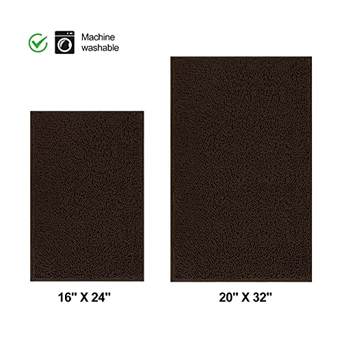 TREETONE Machine Washable Water Absorbent Bath Mat Bathroom Rugs Non Slip Soft Microfiber Mat,2 Piece Bathroom Rugs Set (Set of 2-Small 16" x 24" Medium 20" x 32", Chololate Brown)