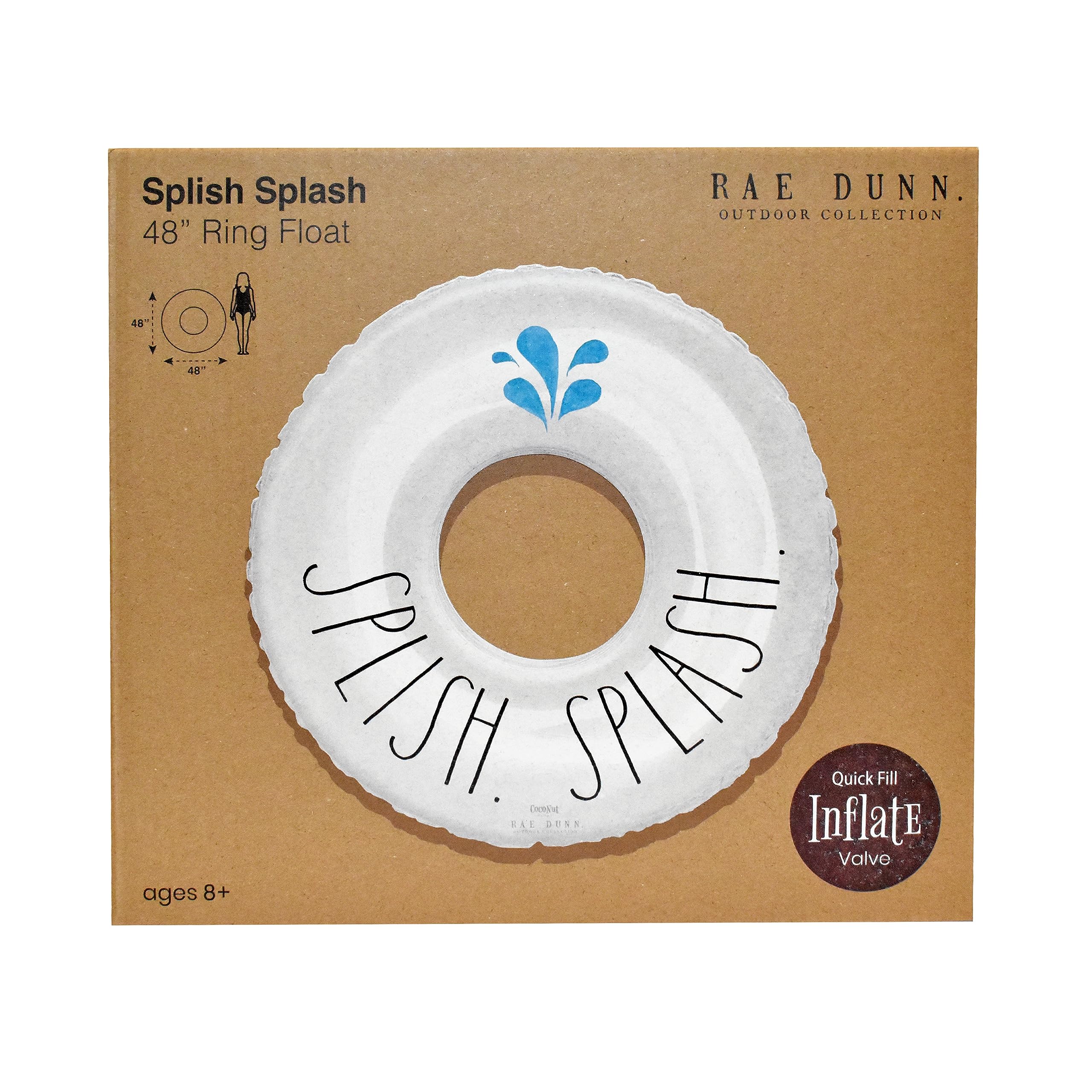 Rae Dunn x CocoNut Float Ring Float - Splish Splash Theme - Adult Size Large 48 Inch Inflatable Raft & Durable Water Inner Tube - Stable Ride-On for Summer Parties & Swim Events