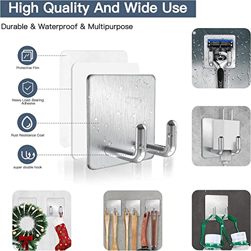 Razor Holder for Shower - 4PCS Shaver Holder for Shower Wall, Self Adhesive Inside Shower Hook Waterproof Stainless Steel Holder Stand Bathroom Kitchen Organizer Shaver Towel Loofah Bathrobe Coat Hook