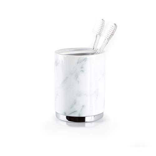 Willow&Ivory™ Bathroom Accessories Set | 5 Piece, Ceramic Bath Set | Toothbrush Holder, Soap Dispenser, Soap Dish, 2 Tumblers | Marble Collection