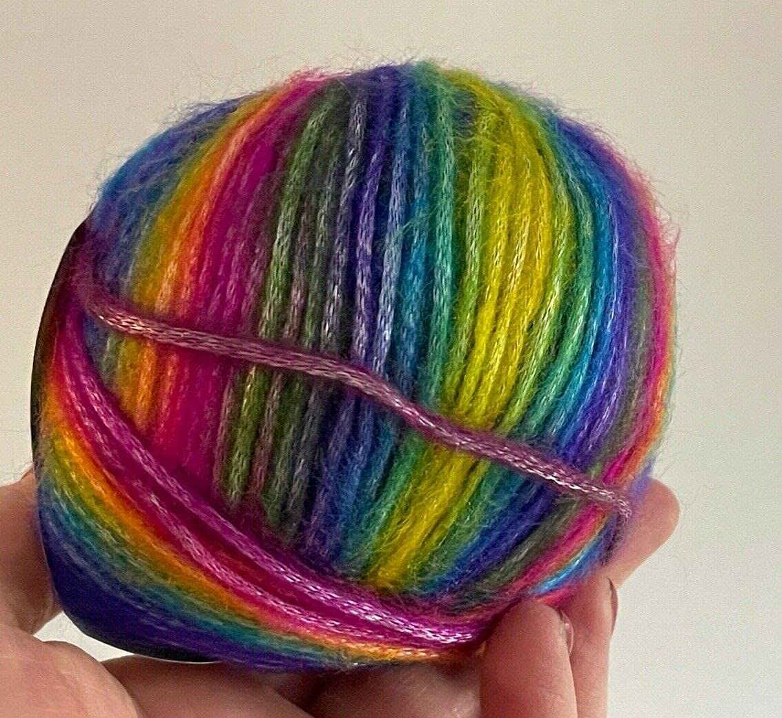 Picasso Rainbow II - Blue, Purple, Green, Yellow, Orange, Fuchsia Fuzzy with Subtle Sheen Yarn, Polyester, Acrylic Blend 50 gram 125 Yards