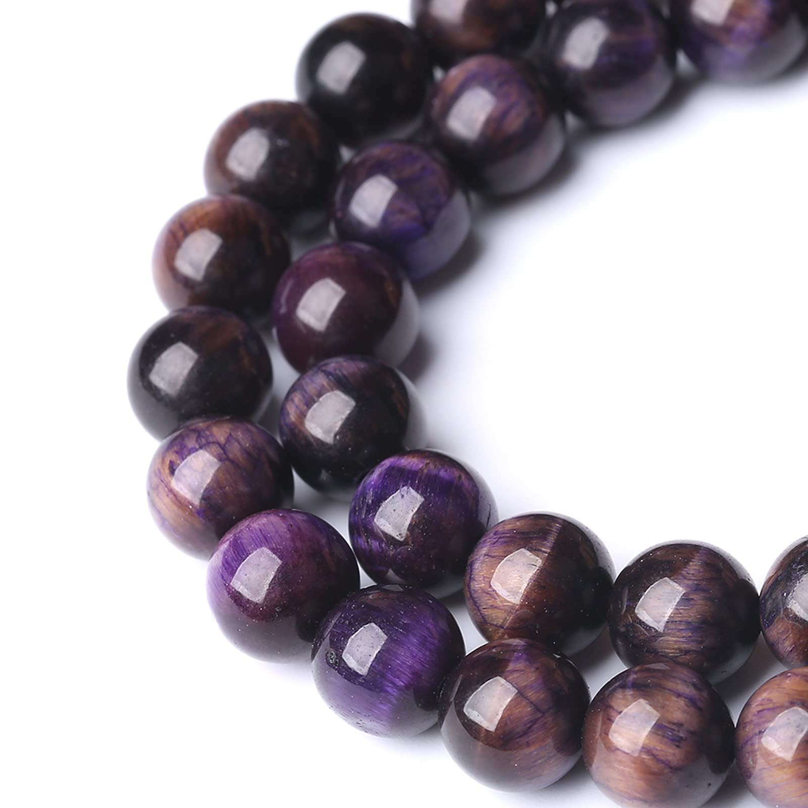 Natural Purple Tiger Eye Beads Round Loose Stone Beads Energy Gemstone Healing Power for Jewelry Making 8mm 46pcs 15"