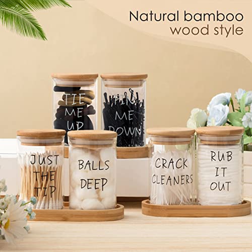6 Pieces Glass Jars for Bathroom Decor Apothecary Jars with Lids Glass Qtip Holder Bathroom Set Farmhouse Bathroom Storage Containers Cotton Ball Holder Glass Bathroom Jars Vanity Makeup Organizer