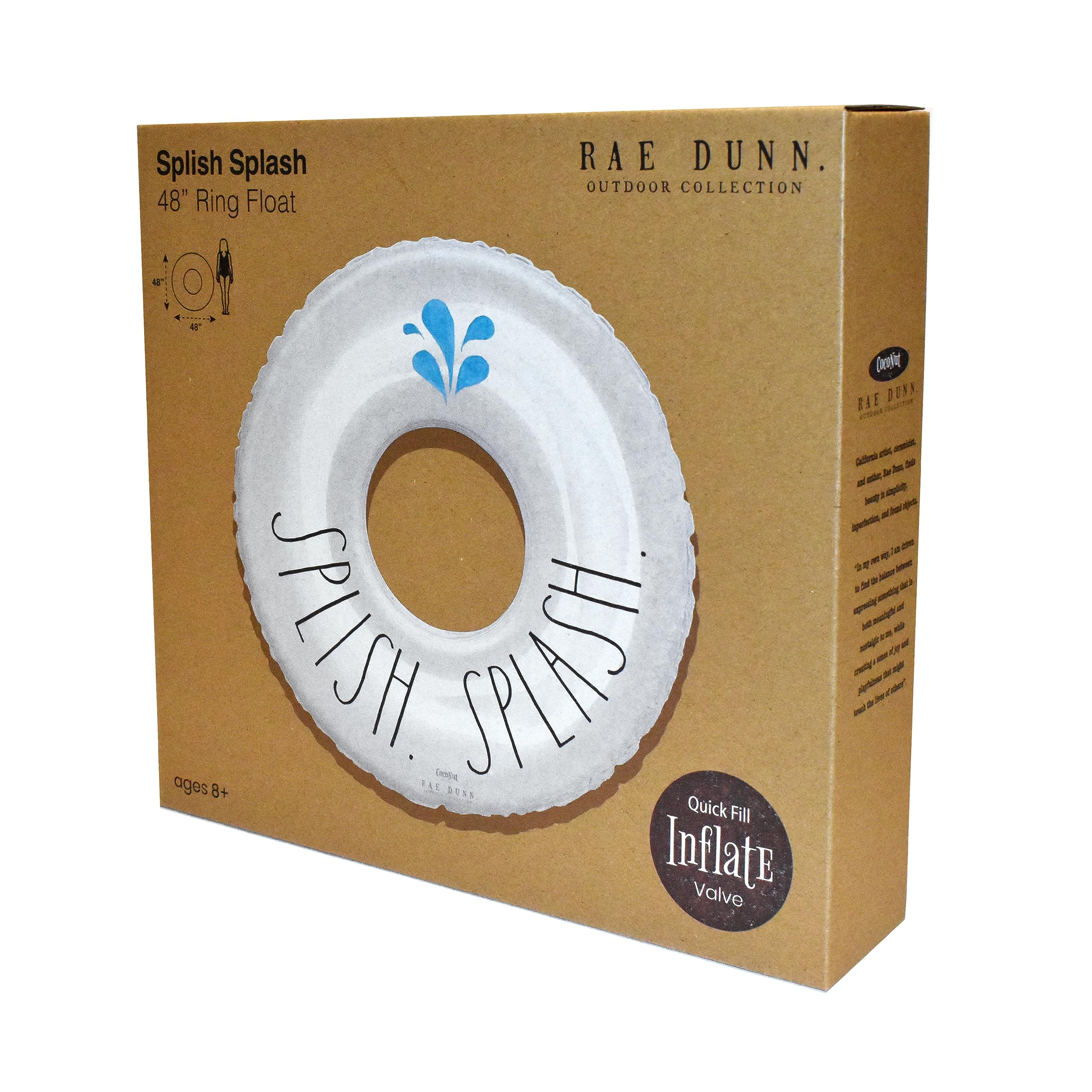 Rae Dunn x CocoNut Float Ring Float - Splish Splash Theme - Adult Size Large 48 Inch Inflatable Raft & Durable Water Inner Tube - Stable Ride-On for Summer Parties & Swim Events