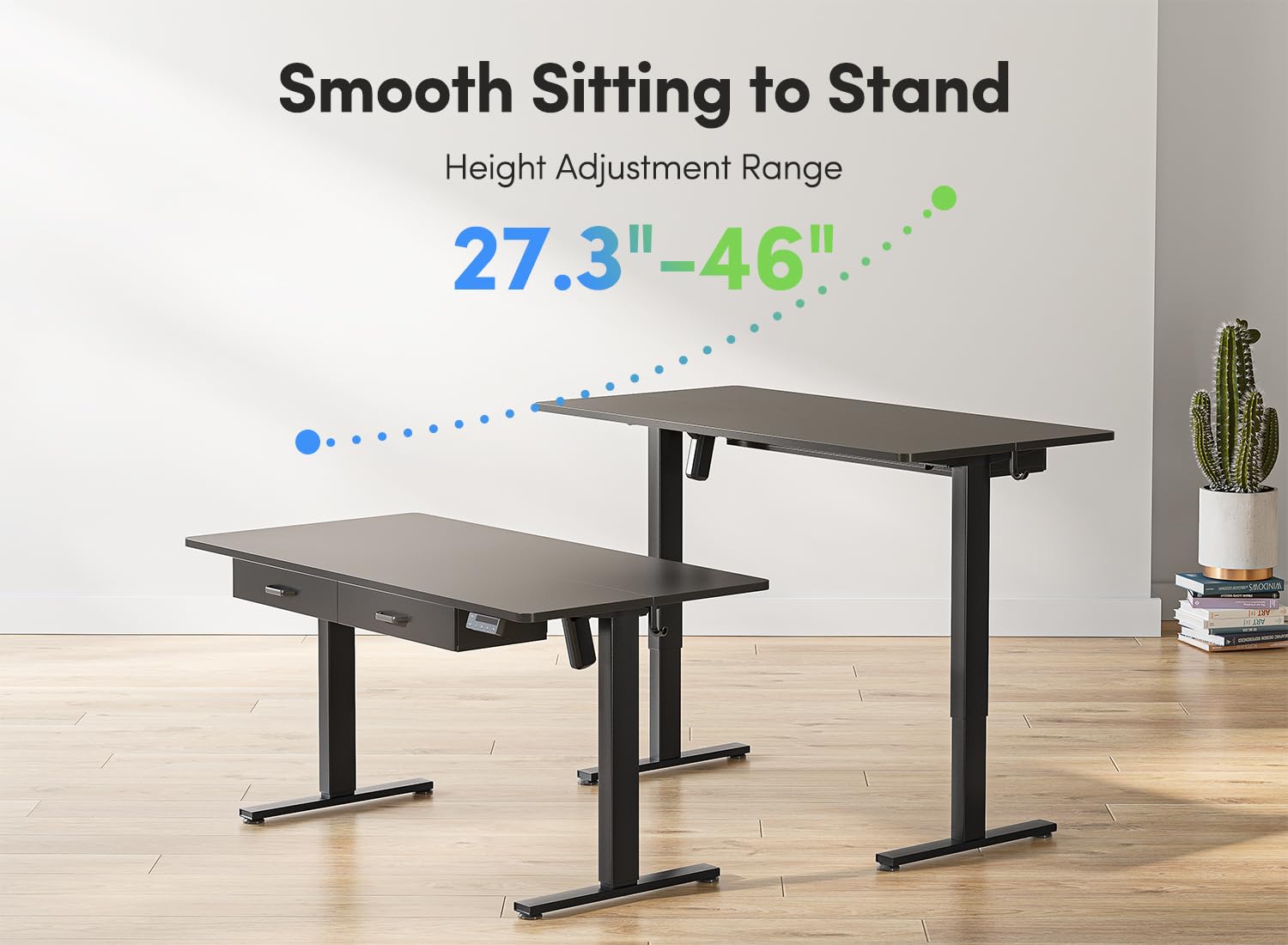 FEZIBO Adjustable Height Electric Standing Desk with Double Drawer, 48 x 24 Inches Stand Up Home Office Desk with Splice Tabletop, Black Frame/Black Top