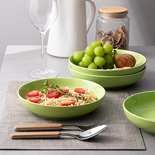 Sweejar Pasta Bowls, Ceramic Dinner Plates, 25oz Salad Serving Bowls for Soup, Dessert, Pizza, Fruit, Steak, Microwave Dishwasher Safe, Set of 4 (Green)