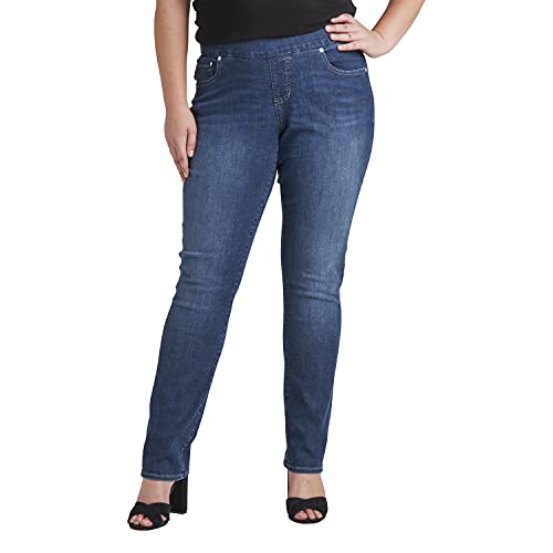 JAG Jeans Women's Plus Size Peri Mid Rise Straight Leg Pull-on Jeans, Anchor Blue AU315, 16 Plus