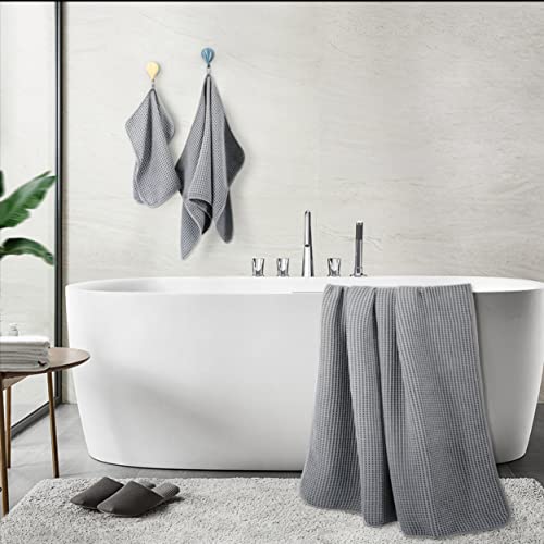 POLYTE Oversize, 60 x 30 in, Quick Dry Lint Free Microfiber Bath Towel Set, 6 Piece (Gray, Waffle Weave)