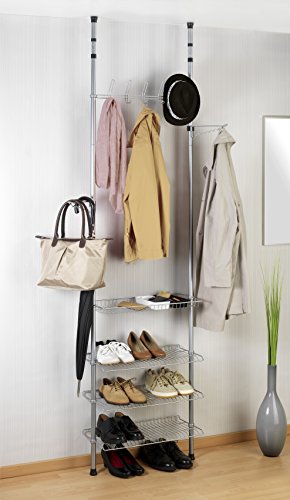 WENKO Appolon Telescopic Rack System Rail, Adjustable, Heavy Duty, for Hanging Clothes, Storage, Organizer, with Shelves, 24 x 70.9-118.1 x 11 in