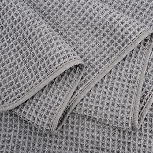 POLYTE Oversize, 60 x 30 in, Quick Dry Lint Free Microfiber Bath Towel Set, 6 Piece (Gray, Waffle Weave)