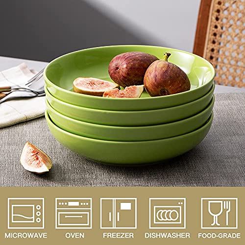 Sweejar Pasta Bowls, Ceramic Dinner Plates, 25oz Salad Serving Bowls for Soup, Dessert, Pizza, Fruit, Steak, Microwave Dishwasher Safe, Set of 4 (Green)