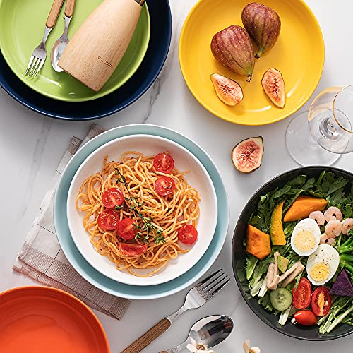Sweejar Pasta Bowls, Ceramic Dinner Plates, 25oz Salad Serving Bowls for Soup, Dessert, Pizza, Fruit, Steak, Microwave Dishwasher Safe, Set of 4 (Green)