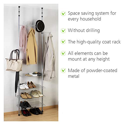 WENKO Appolon Telescopic Rack System Rail, Adjustable, Heavy Duty, for Hanging Clothes, Storage, Organizer, with Shelves, 24 x 70.9-118.1 x 11 in