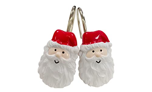 17-Piece Christmas Holiday Bathroom Accessory Set with | Resin Liquid Soap Pump| Bath Rug | Shower Curtain | 12 Curtain Hooks | 2 Hand Towels| Gift Box Set | Xmas Decor (Silly Santa)