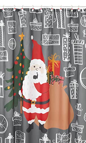 17-Piece Christmas Holiday Bathroom Accessory Set with | Resin Liquid Soap Pump| Bath Rug | Shower Curtain | 12 Curtain Hooks | 2 Hand Towels| Gift Box Set | Xmas Decor (Silly Santa)