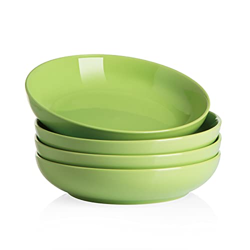 Sweejar Pasta Bowls, Ceramic Dinner Plates, 25oz Salad Serving Bowls for Soup, Dessert, Pizza, Fruit, Steak, Microwave Dishwasher Safe, Set of 4 οΌGreenοΌ