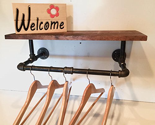 Clothing Rack, Pipe Rack, Rustic Laundry Rack Sign with a Touch Industrial Style with 24" Shelf (Stain Options)
