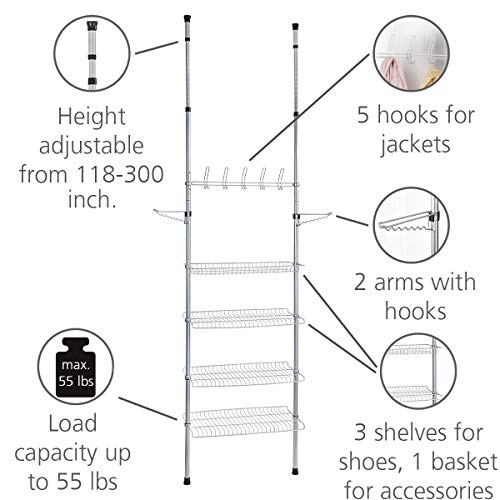 WENKO Appolon Telescopic Rack System Rail, Adjustable, Heavy Duty, for Hanging Clothes, Storage, Organizer, with Shelves, 24 x 70.9-118.1 x 11 in