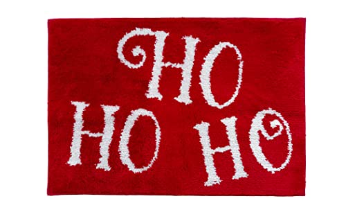 17-Piece Christmas Holiday Bathroom Accessory Set with | Resin Liquid Soap Pump| Bath Rug | Shower Curtain | 12 Curtain Hooks | 2 Hand Towels| Gift Box Set | Xmas Decor (Silly Santa)