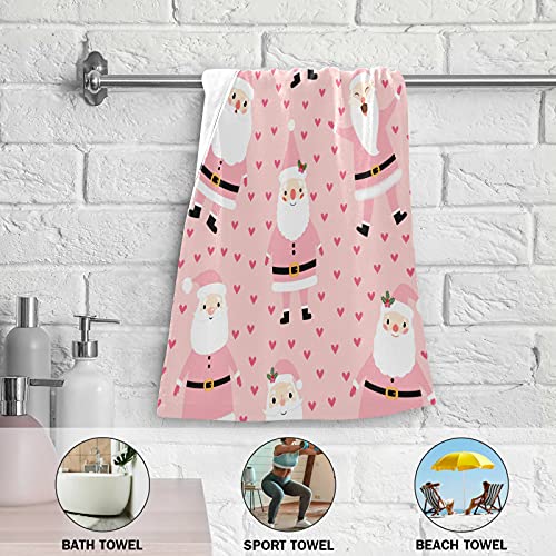 VIGTRO Christmas Pink Santa Hand Towels 2 Pack, Ultra Soft and Highly Absorbent, Cute Kriss Kringle Decorative Fingertip Towel for Home, Bathroom, Kitchen