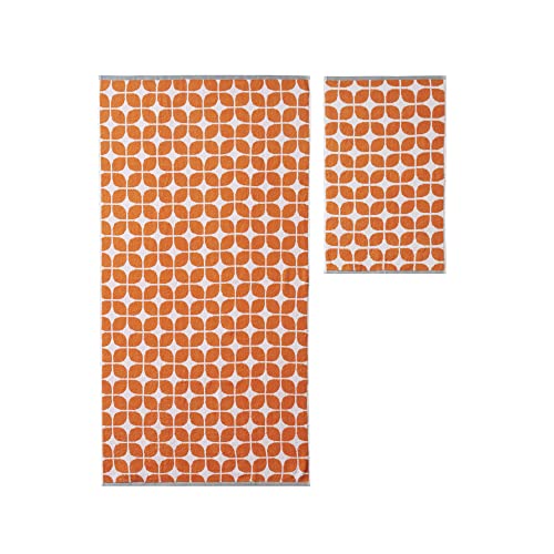 Lita Cotton Bathroom Towels , Jacquard Highly Absorbent Bath Towel Set , 6-Piece Include 2 Bath Towels & 4 Hand Towels , Orange Grey