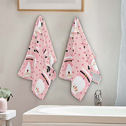 VIGTRO Christmas Pink Santa Hand Towels 2 Pack, Ultra Soft and Highly Absorbent, Cute Kriss Kringle Decorative Fingertip Towel for Home, Bathroom, Kitchen