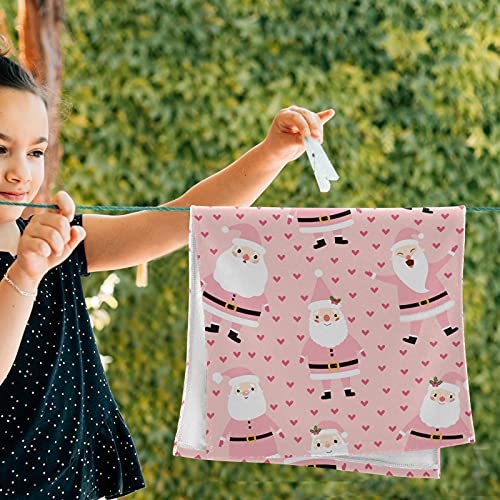 VIGTRO Christmas Pink Santa Hand Towels 2 Pack, Ultra Soft and Highly Absorbent, Cute Kriss Kringle Decorative Fingertip Towel for Home, Bathroom, Kitchen