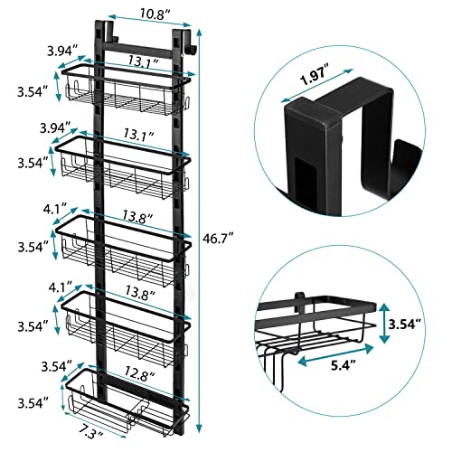 AUROPEAK Shower Caddy Over the Door, Hanging Shower Organizer Rustproof No Drilling, Adjustable Over the Shower Door Caddy Storage Rack with 5-Tier Shelf Baskets, Soap Holder, Towel Hooks for Bathroom