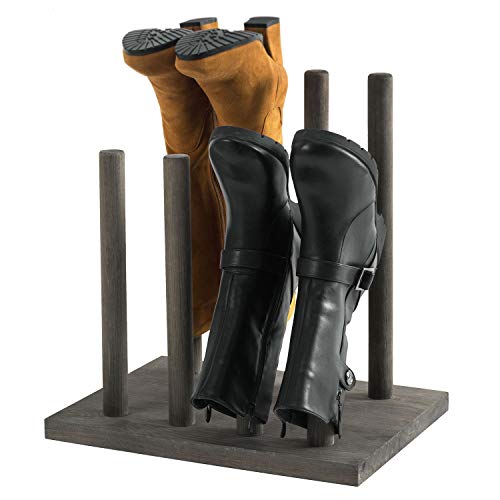 MyGift Vintage Gray Solid Wood Boot Rack Organizer for Tall Boots, Entryway Mudroom Closet Shoe Rack, Winter and Rain Boots Drying Stand, Holds 4 Pairs