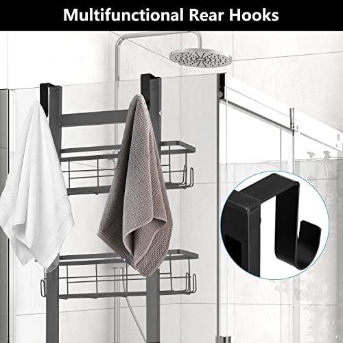 AUROPEAK Shower Caddy Over the Door, Hanging Shower Organizer Rustproof No Drilling, Adjustable Over the Shower Door Caddy Storage Rack with 5-Tier Shelf Baskets, Soap Holder, Towel Hooks for Bathroom
