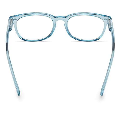Rae Dunn "JUDY Blue Light Blocking Reading Glasses w/READ MORE Signature Font Microfiber Case (Crystal Dusty Blue, 2.0)